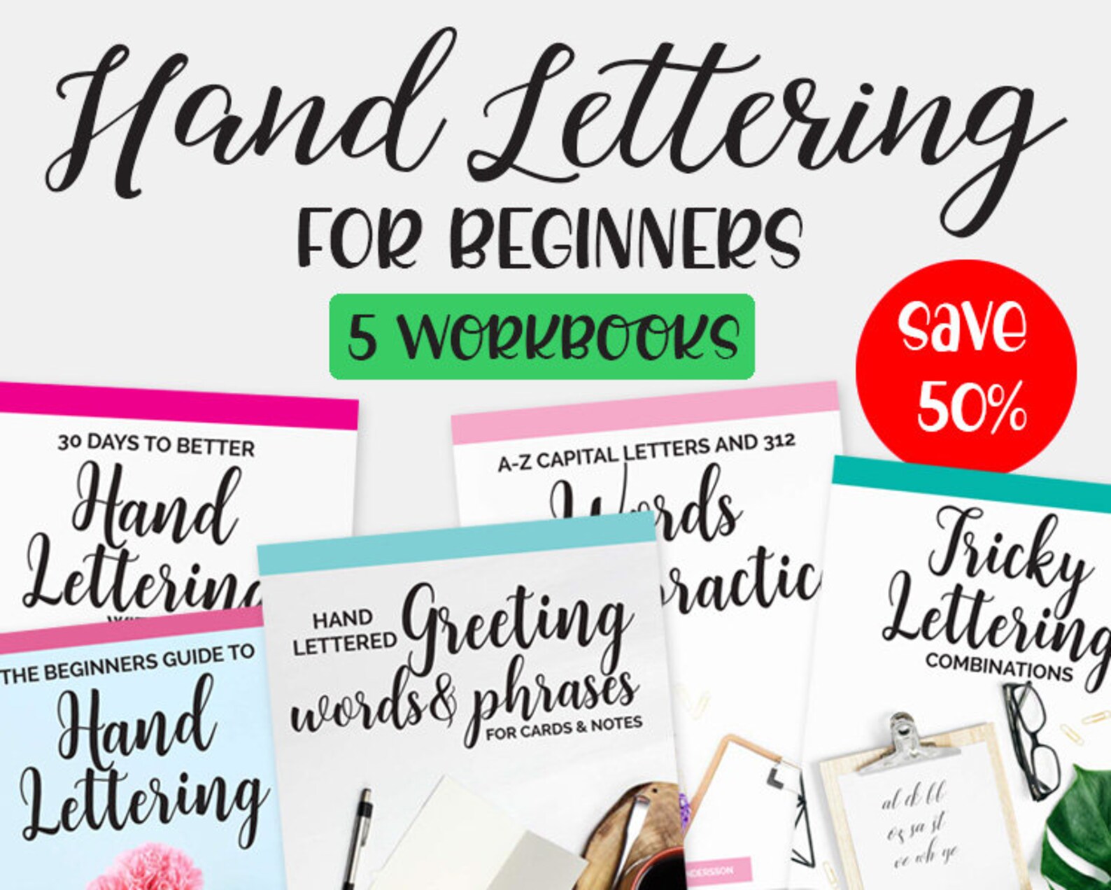 Hand Lettering Bundle Learn Brush Lettering Modern | Etsy