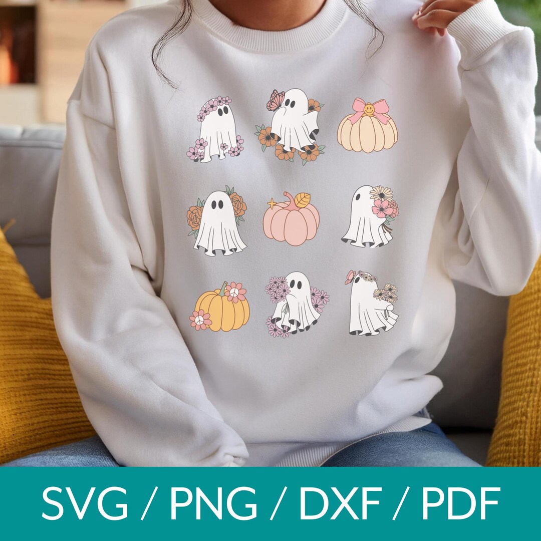Cute Ghost Collage Png, Ghost Pumpkin Svg, Feminine Halloween Design ...