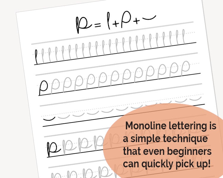 Monoline Printable Handlettering Worksheets Intro to - Etsy