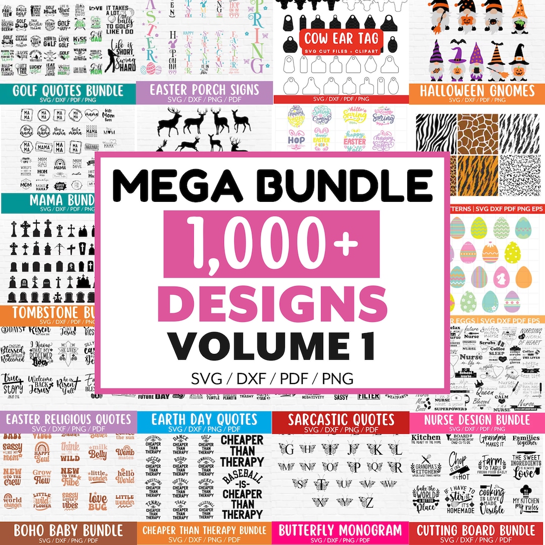 MEGA SVG BUNDLE, 1000+ Designs, T Shirt Designs Svg, Svg Files for ...
