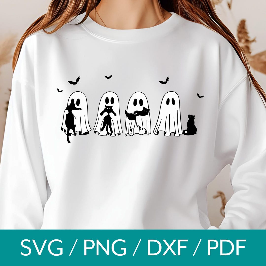 Ghosts With Cats Png, Cute Halloween Ghosts Svg, Cat Lover Ghost Dxf ...