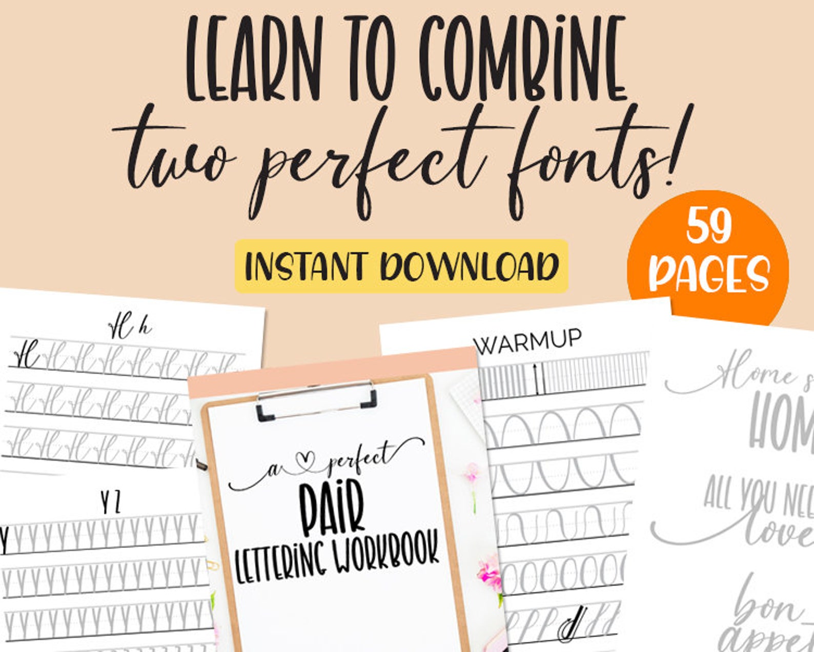 Brush Lettering Printable Handlettering Worksheets Hand - Etsy
