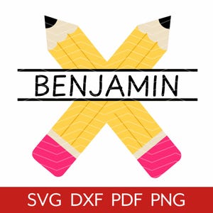 Split Pencil Monogram SVG, Pencil Name Label Frame Cut File, Teacher ...