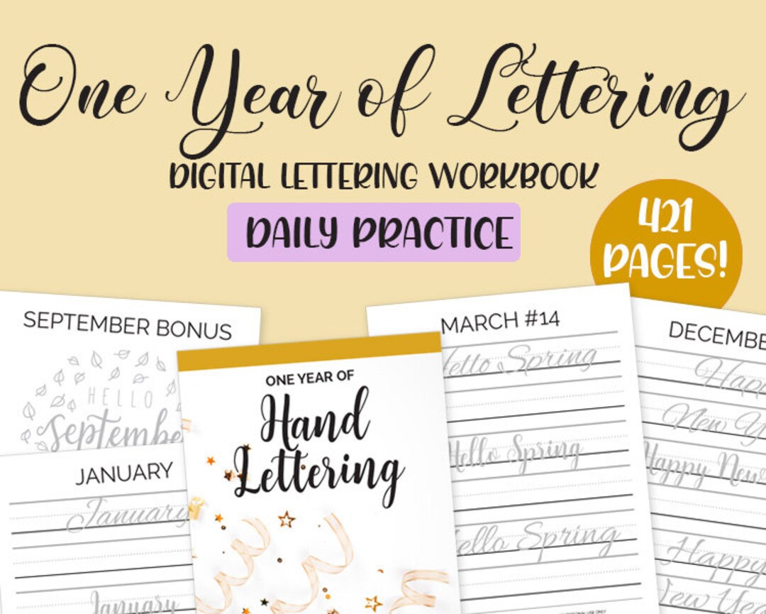 One Year of Hand Lettering Worksheets | Brush Lettering Practice ...