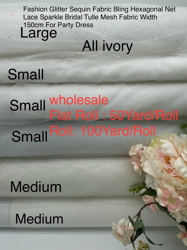 Glitter 64” Width 100%polyester Net Mesh Fabric White Silver Sequins ...