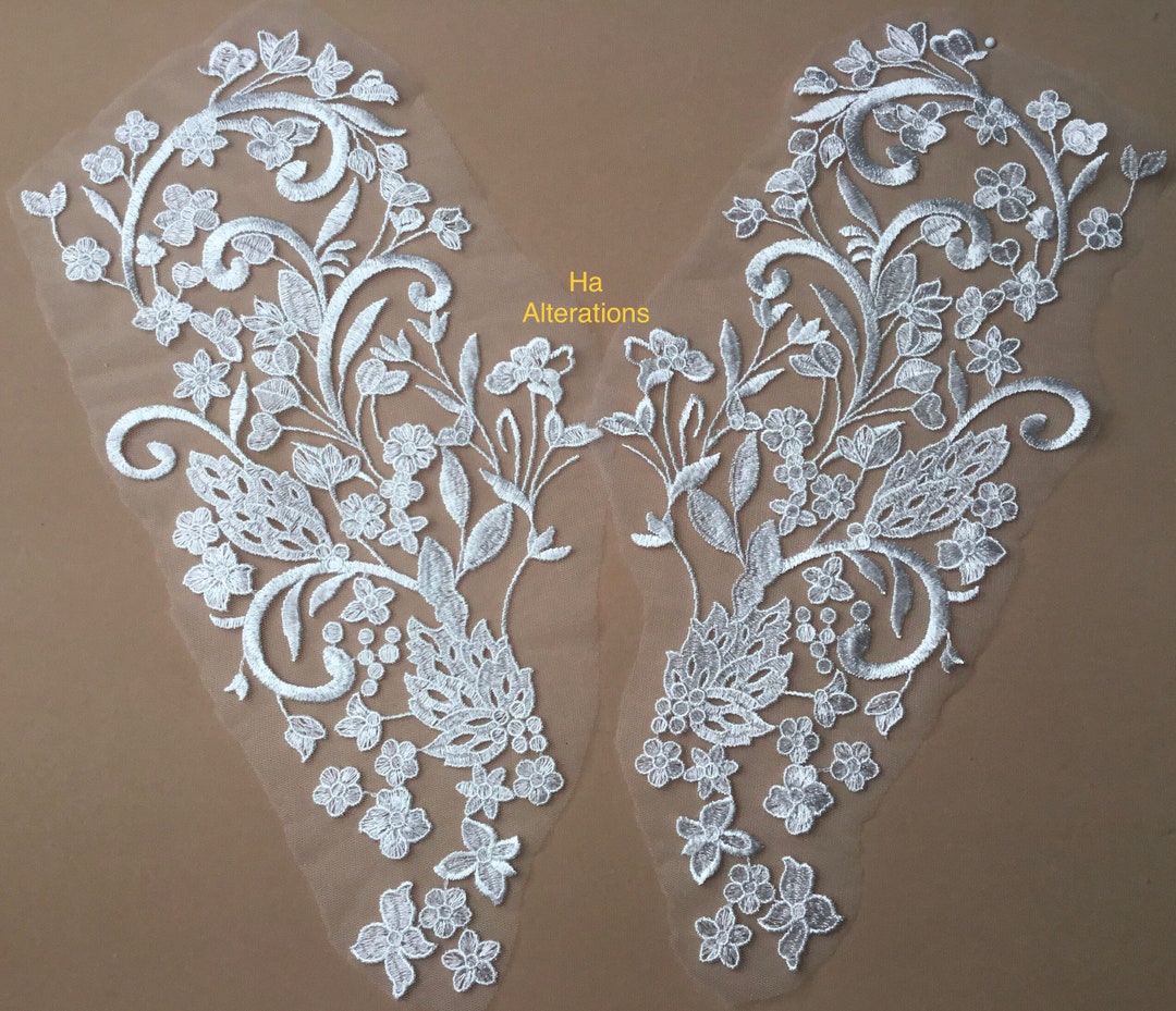 Floral Lace Applique Pair, Ivory Wedding Dress Embellishment - Etsy