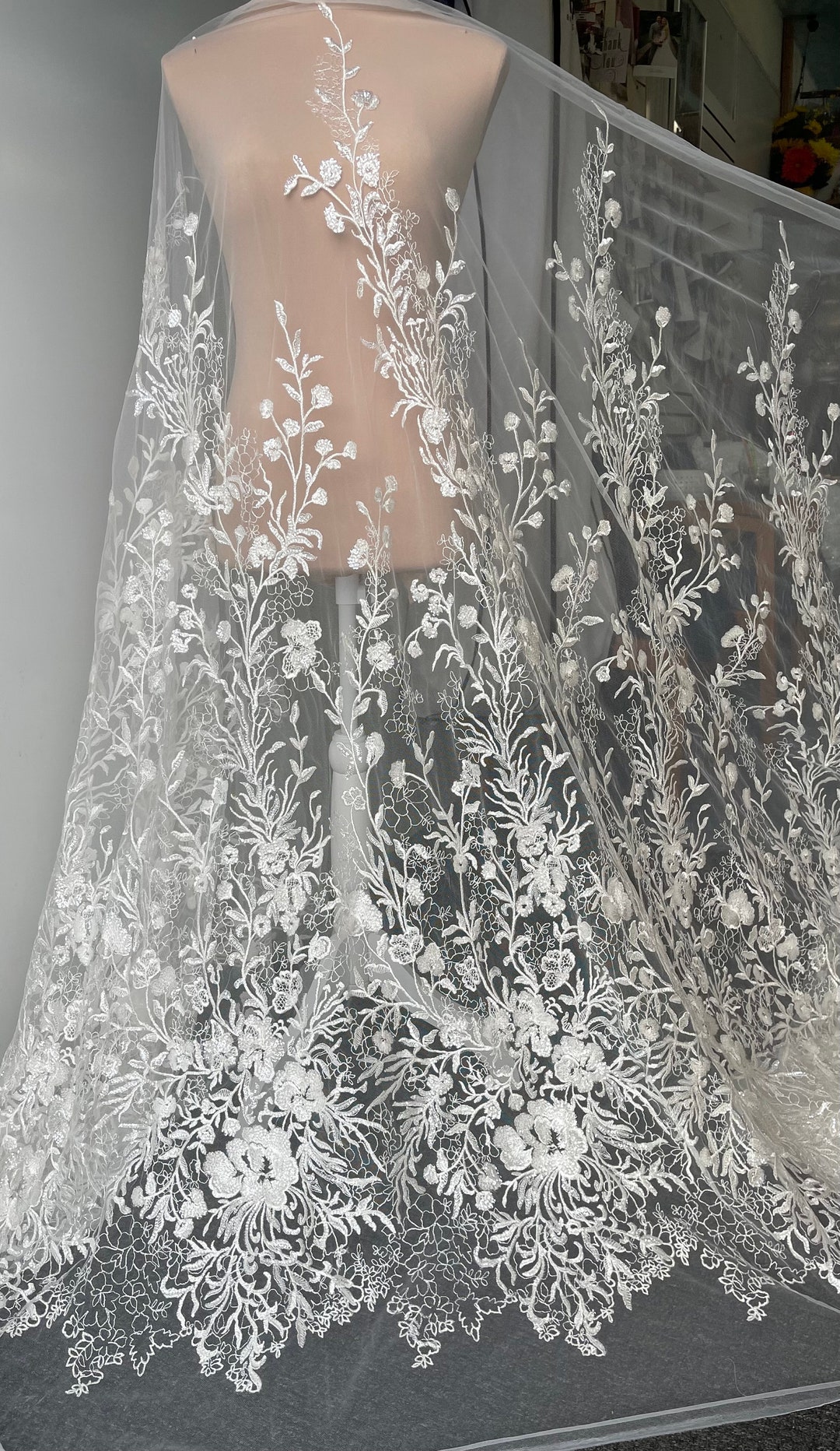 Lace Fabric.ivory Sequins Lace for Wedding Dresses,floral Lace Fabric ...