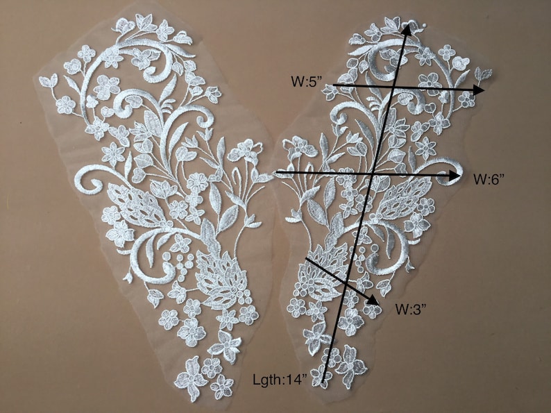 Floral Lace Applique Pair, Ivory Wedding Dress Embellishment - Etsy