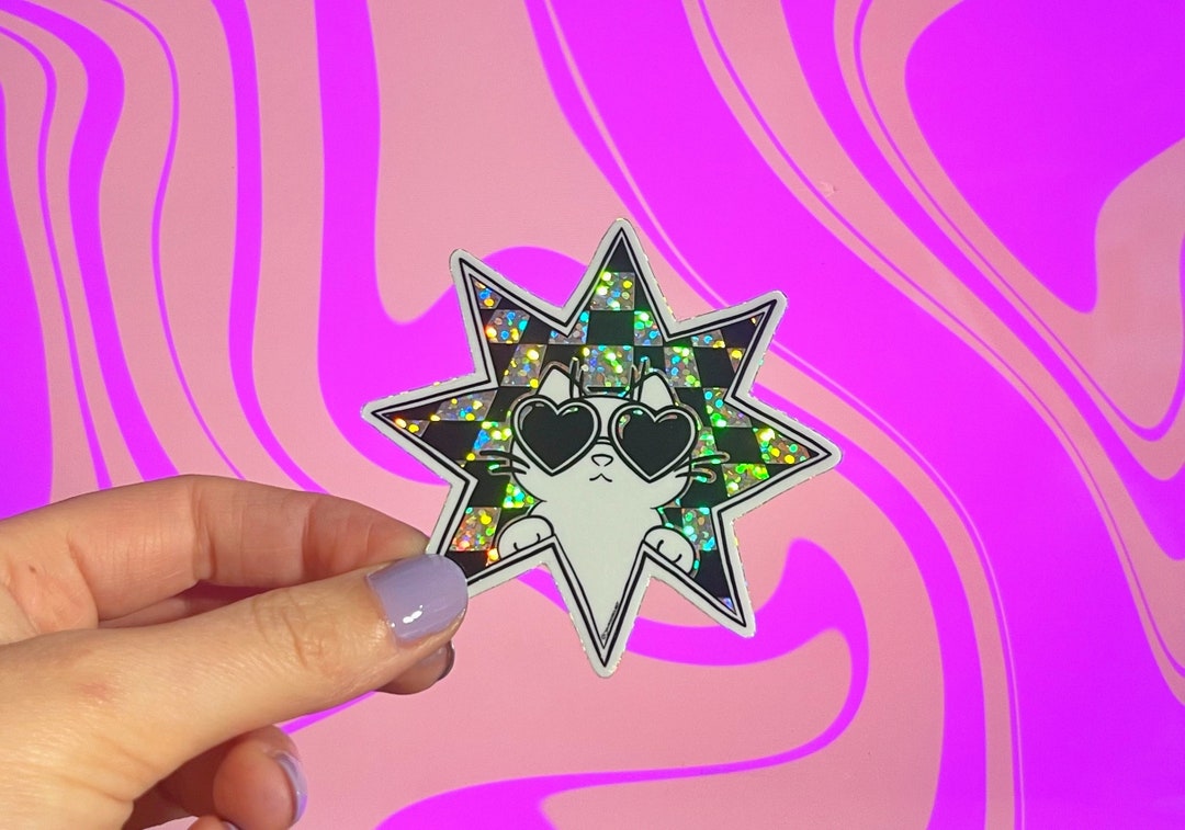 Cute Unique Glitter Disco Star Cat Sticker|cat Art Sticker| Vinyl ...