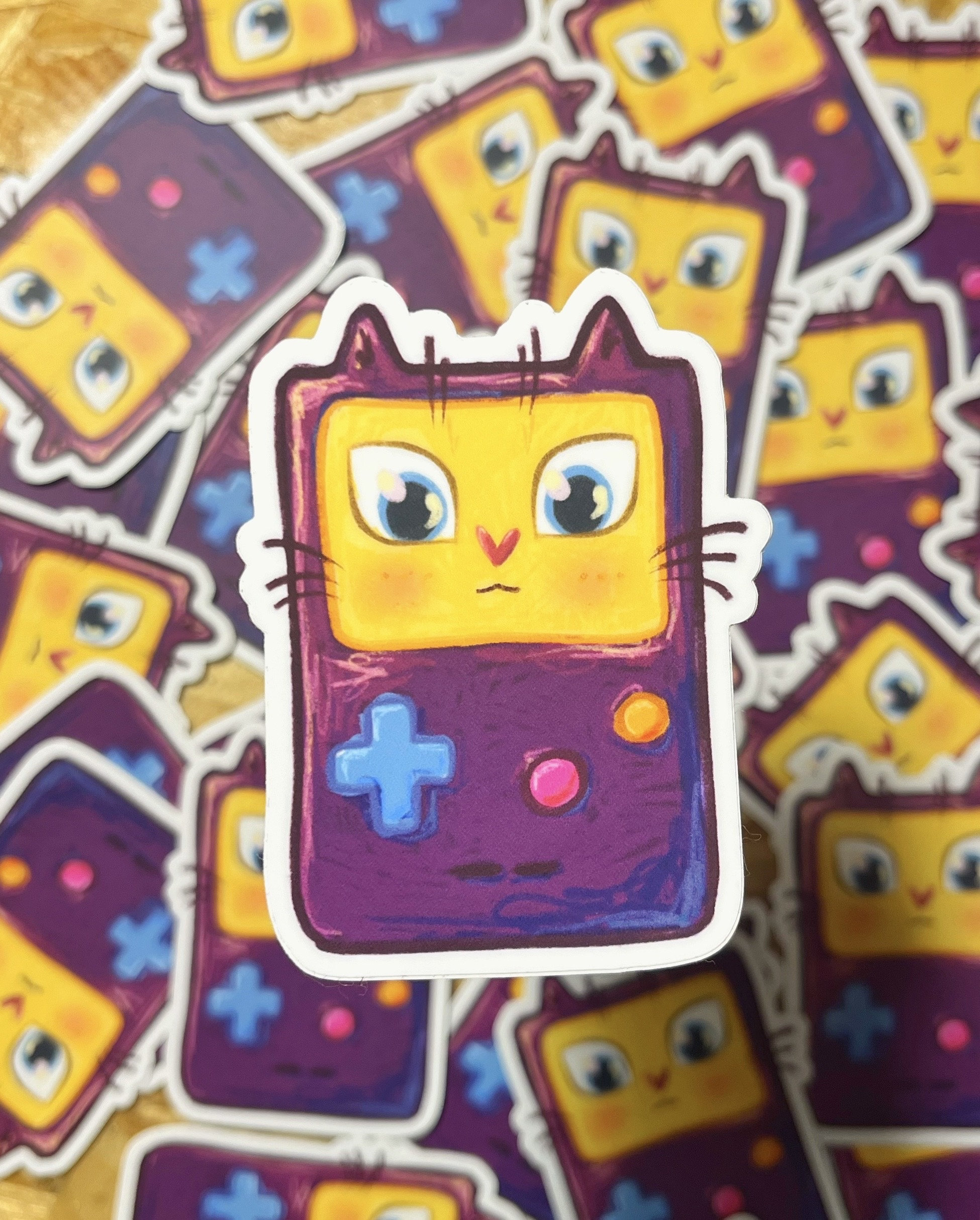 Cute Unique Gameboy Cat Sticker|cat Art Sticker| Vinyl Stickers| Nerdy ...
