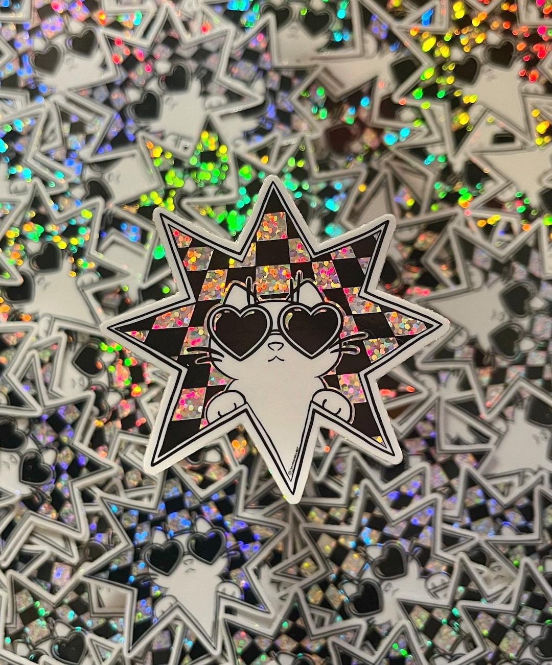 Cute Unique Glitter Disco Star Cat Sticker|cat Art Sticker| Vinyl ...