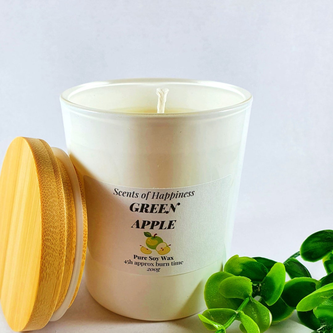 Green Apple Candle in White Jar With Wooden Lid Soy Candles Home Decor ...