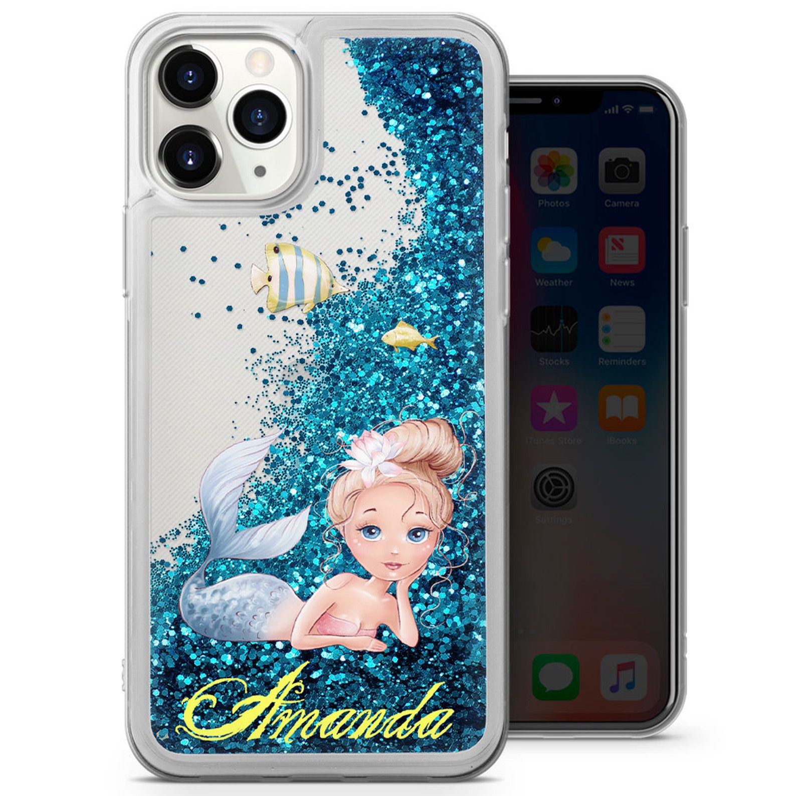 Watercolour Cute Little Mermaid Liquid Glitter Phone Case for - Etsy