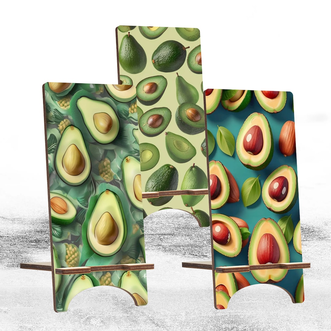 Avocado Pattern Wood Phone Stand, Cute Phone Holder for iPhone 15 14 13 ...
