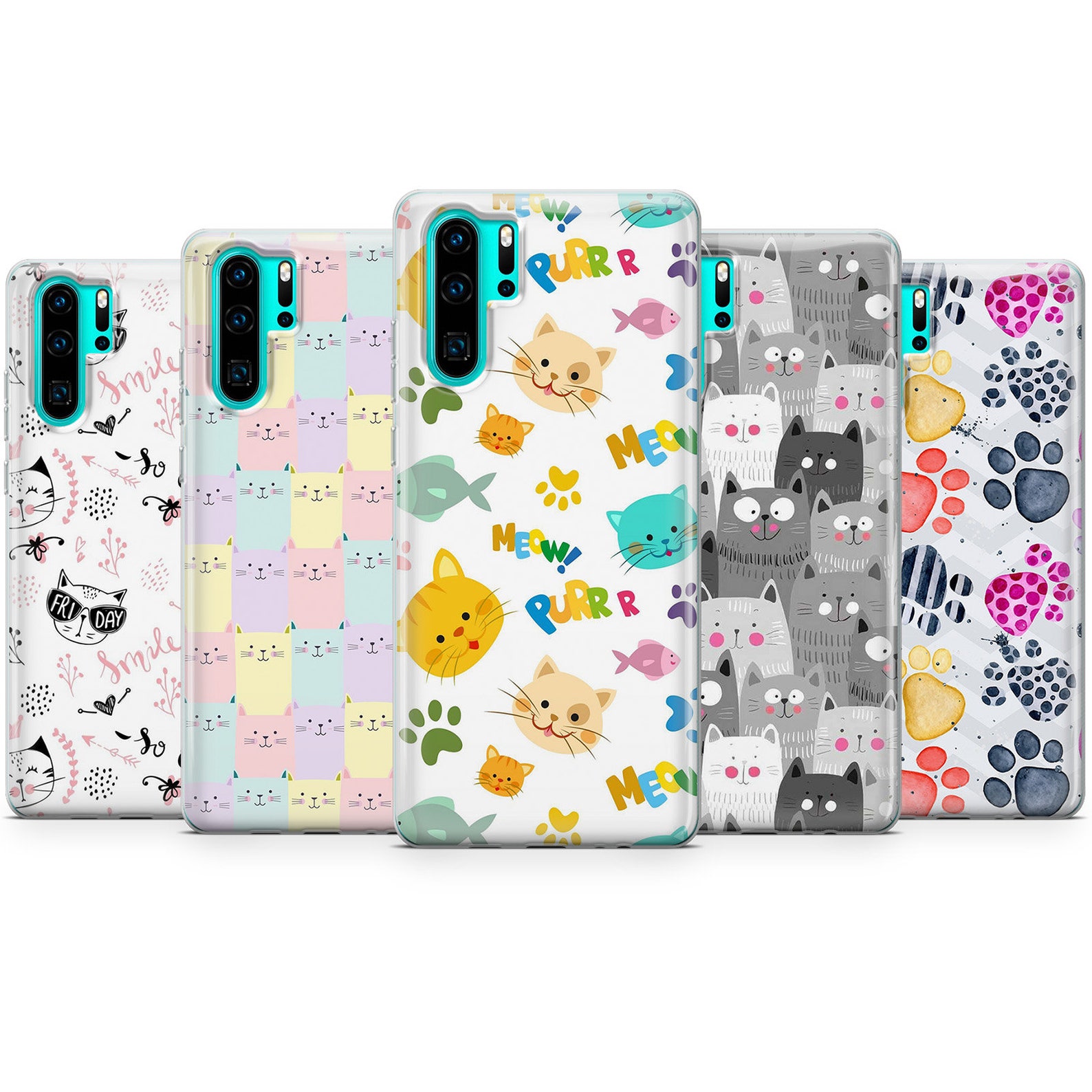 Cute Cat Pattern Gel Phone Case for iPhone SE 5 6 7 8 12 11 13XS XR S8 ...