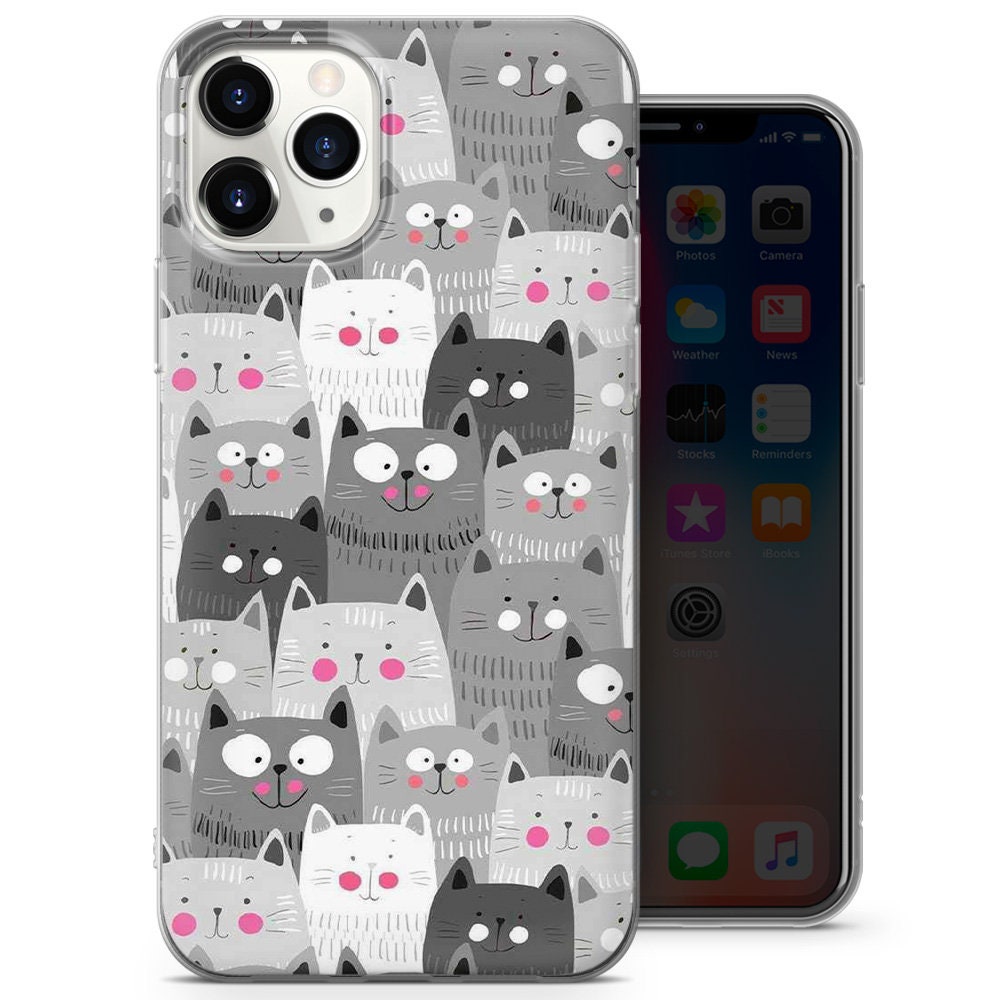 Cute Cat Pattern Gel Phone Case for iPhone SE 5 6 7 8 12 11 13XS XR S8 ...