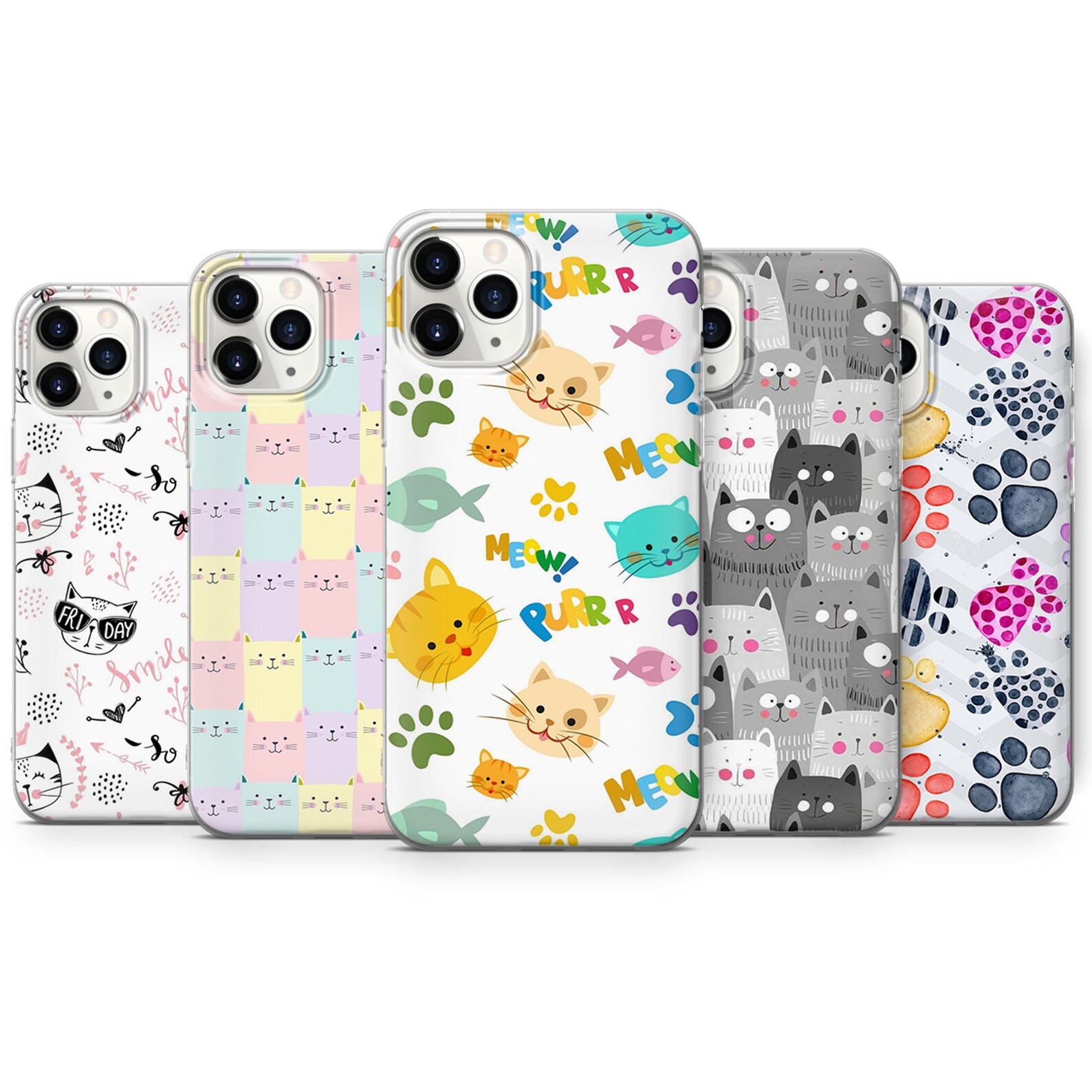 Cute Cat Pattern Gel Phone Case for iPhone SE 5 6 7 8 12 11 13XS XR S8 ...