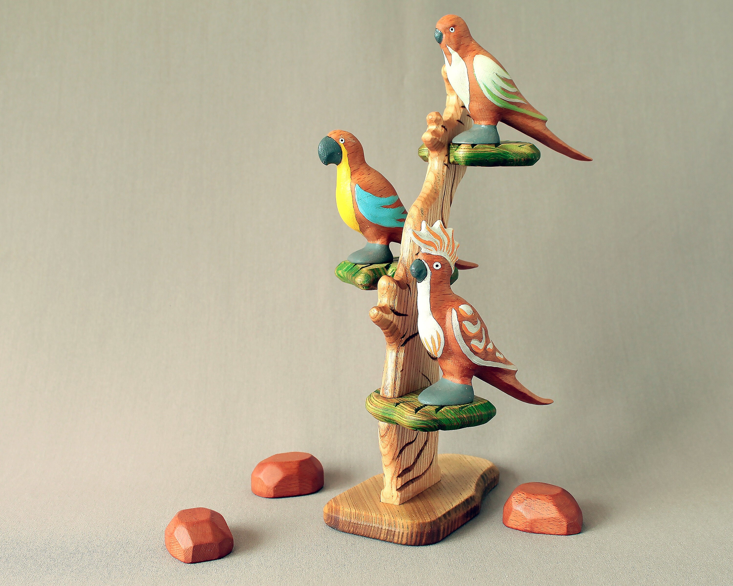 Wooden Parrot Figurines Bird Toys SET 3pcs Wooden Bird | Etsy