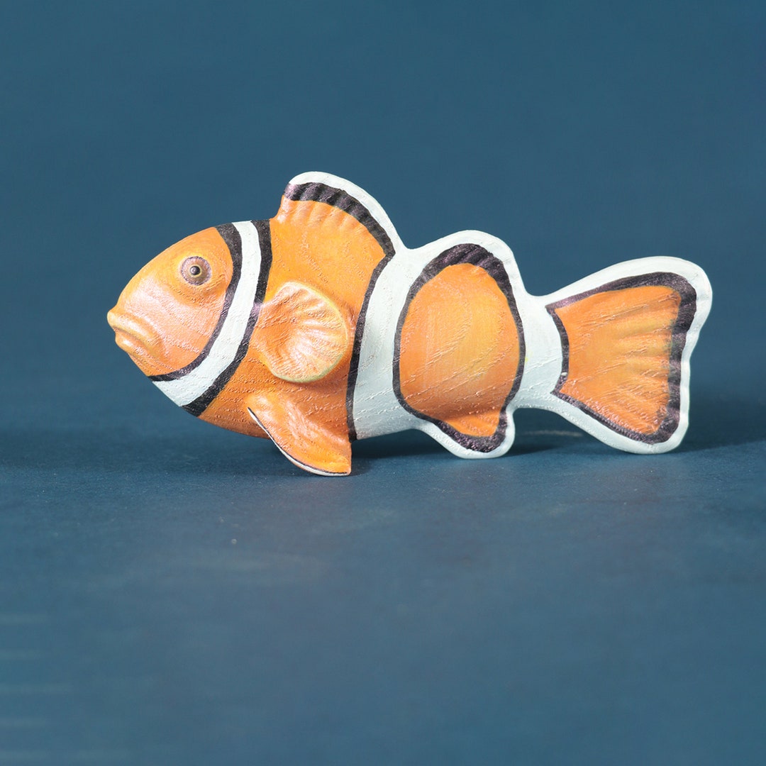 Handmade Wooden Fish, Clownfish Toy Figurine, Collectible Aquarium ...