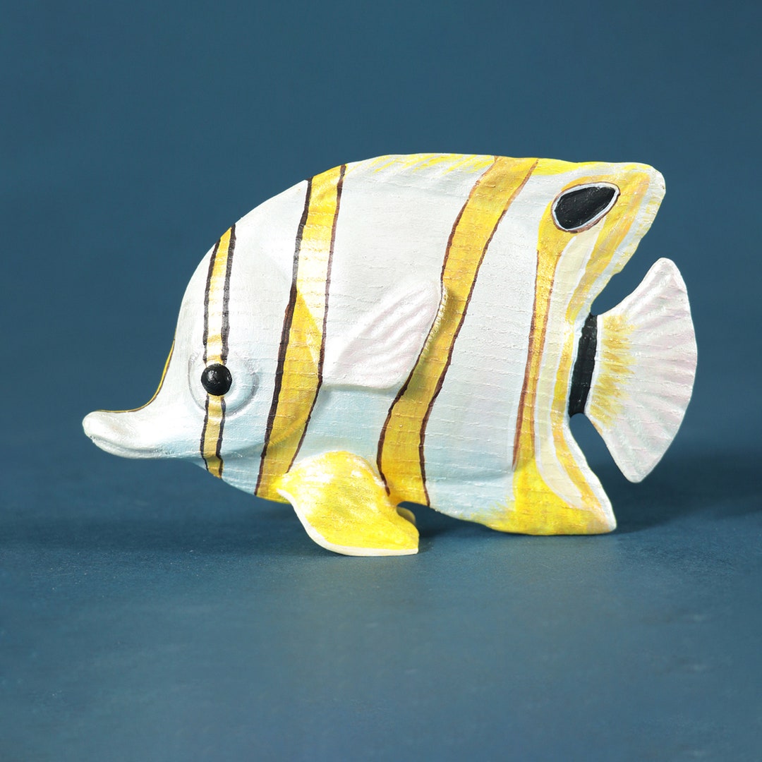 Handmade Wooden Fish, Butterflyfish Toy Figurine, Collectible Aquarium ...