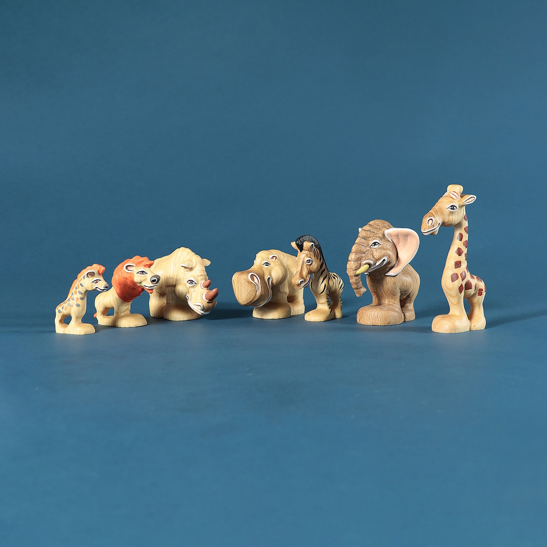 Wooden Safari Animals Toy, Cartoon Animal Wooden Toys, Giraffe ...