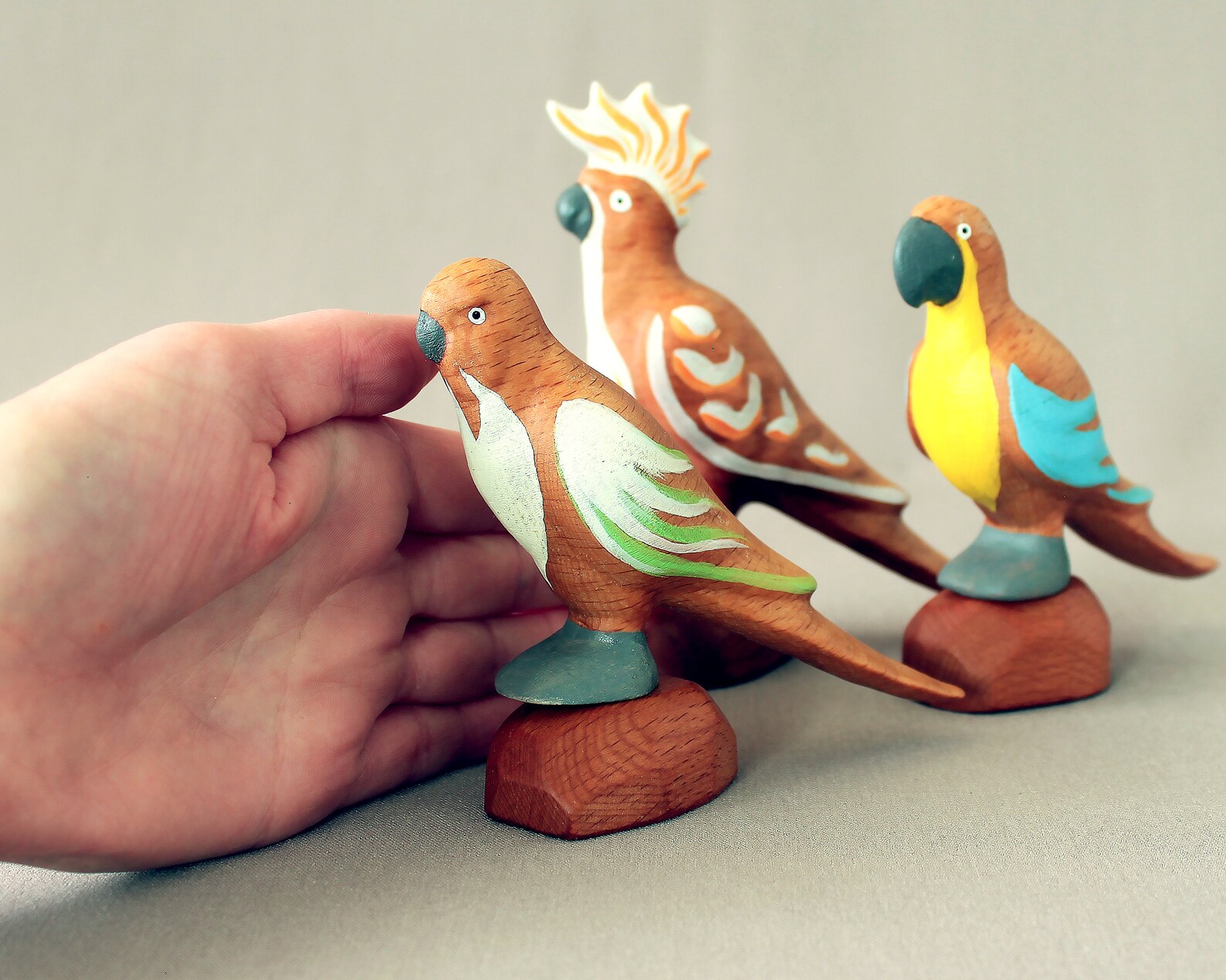 Wooden Parrot Figurines Bird Toys SET 3pcs Wooden Bird | Etsy