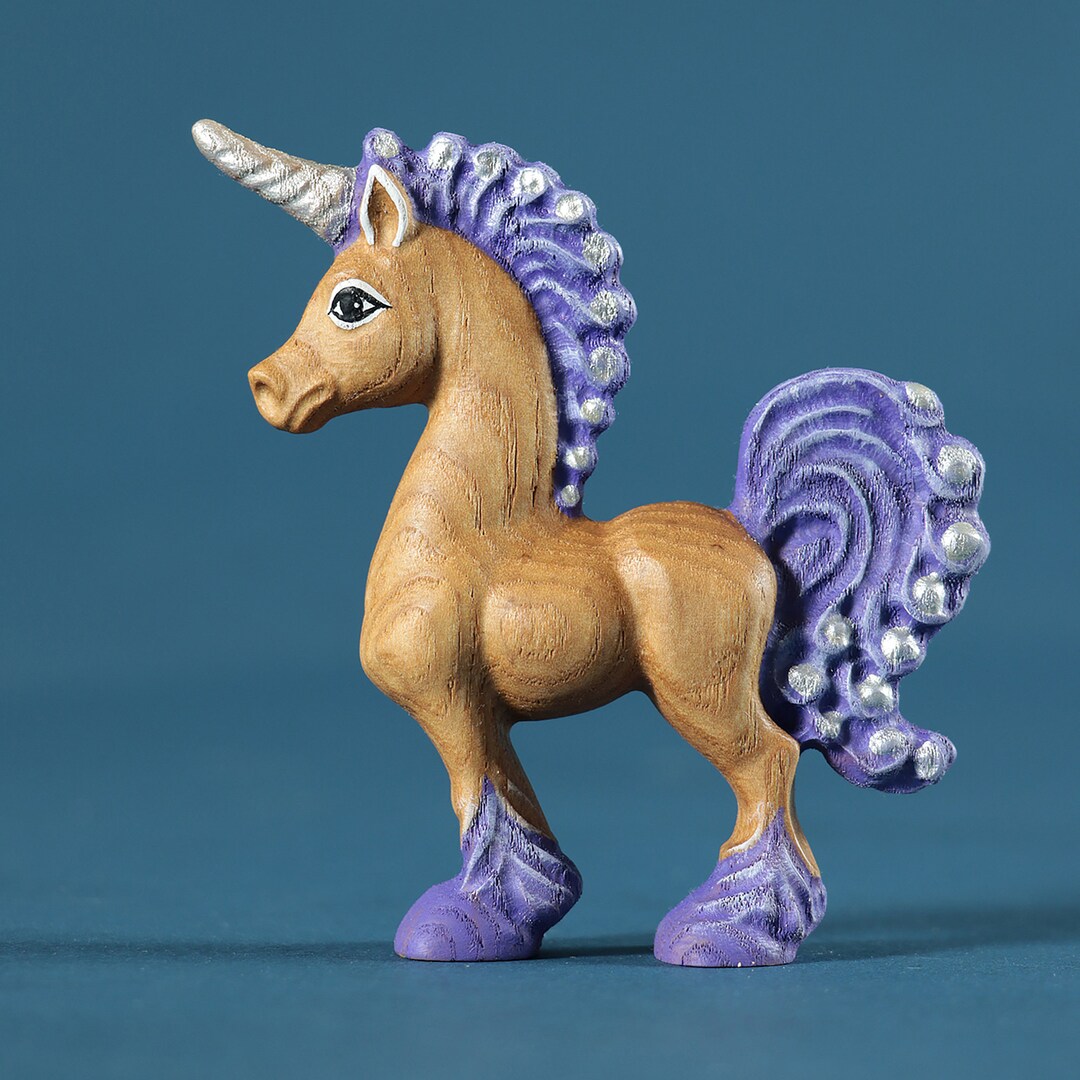 Indigo Unicorn Wooden Unicorn Waldorf Animals Unicorn Toy Figurine Pony ...