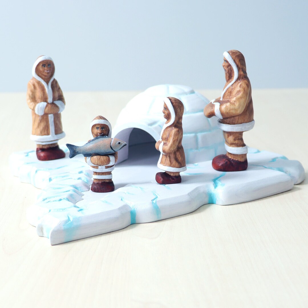 Holz Inuit Familie, Holz Eskimo Figuren, handgemachtes Spielzeug, Inuit ...