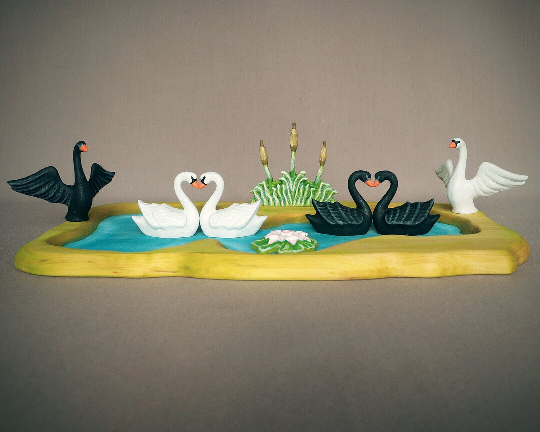 Swan Wooden Toy Decorative Swan Wooden Swans Family Bird - Etsy