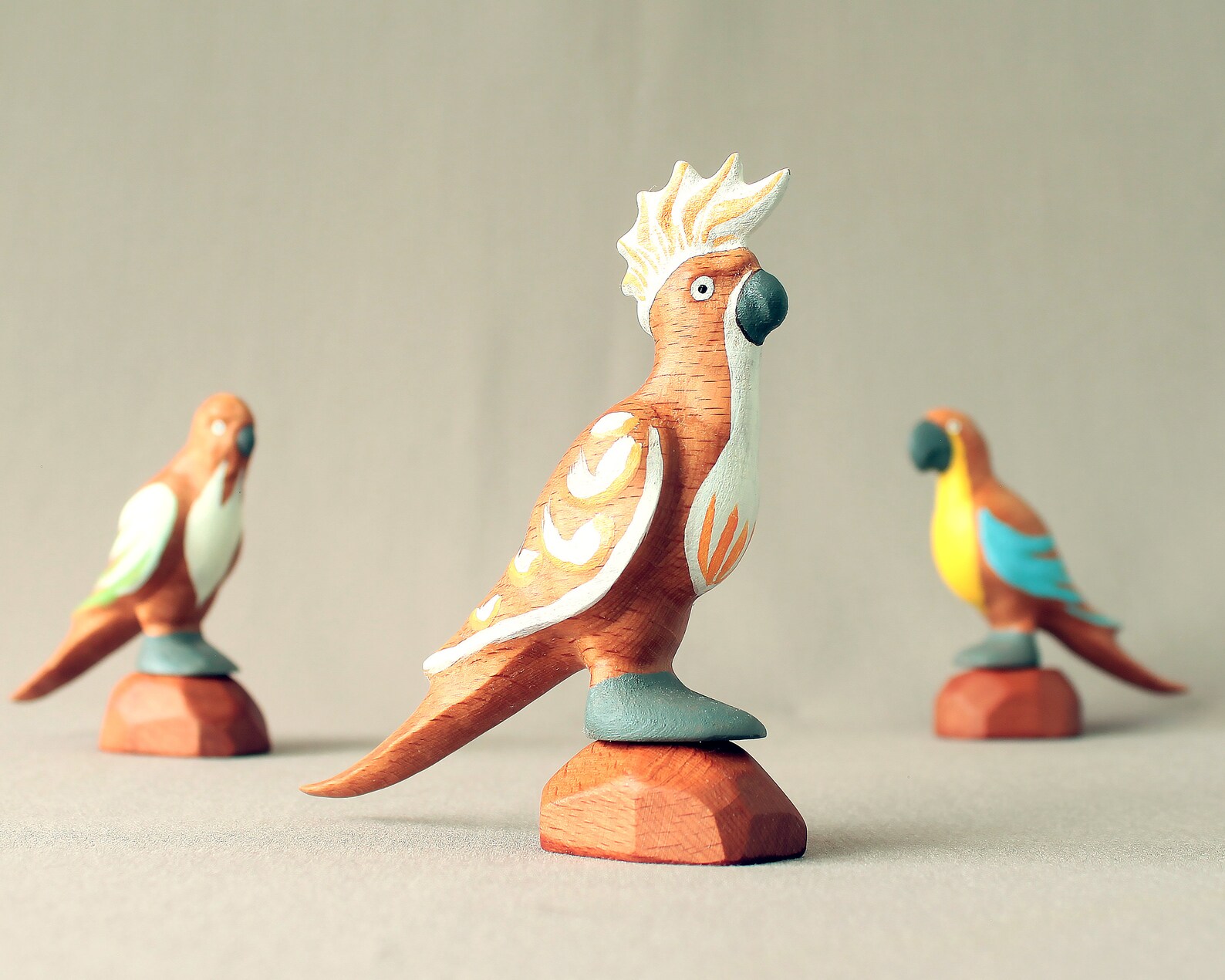 Wooden Parrot Figurines Bird Toys SET 3pcs Wooden Bird | Etsy