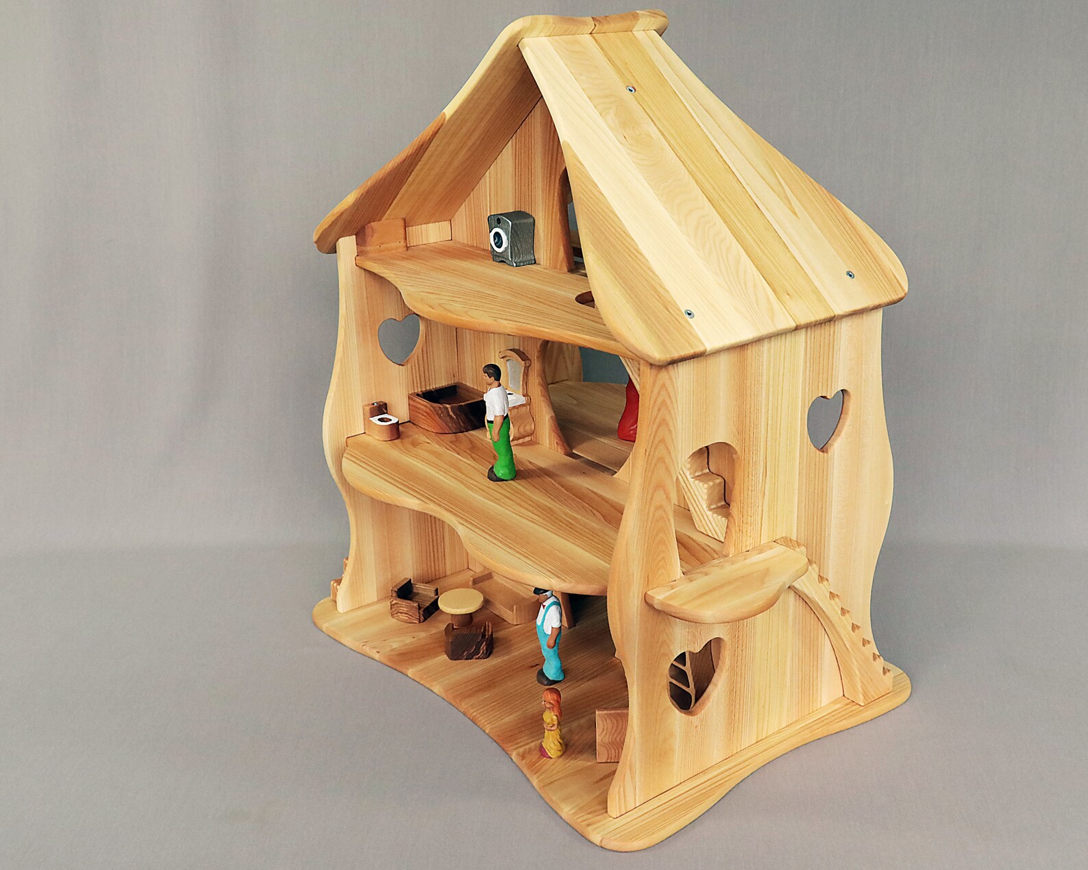 Wooden Toy Dollhouse With Furniture Waldorf Dollhouse | Etsy