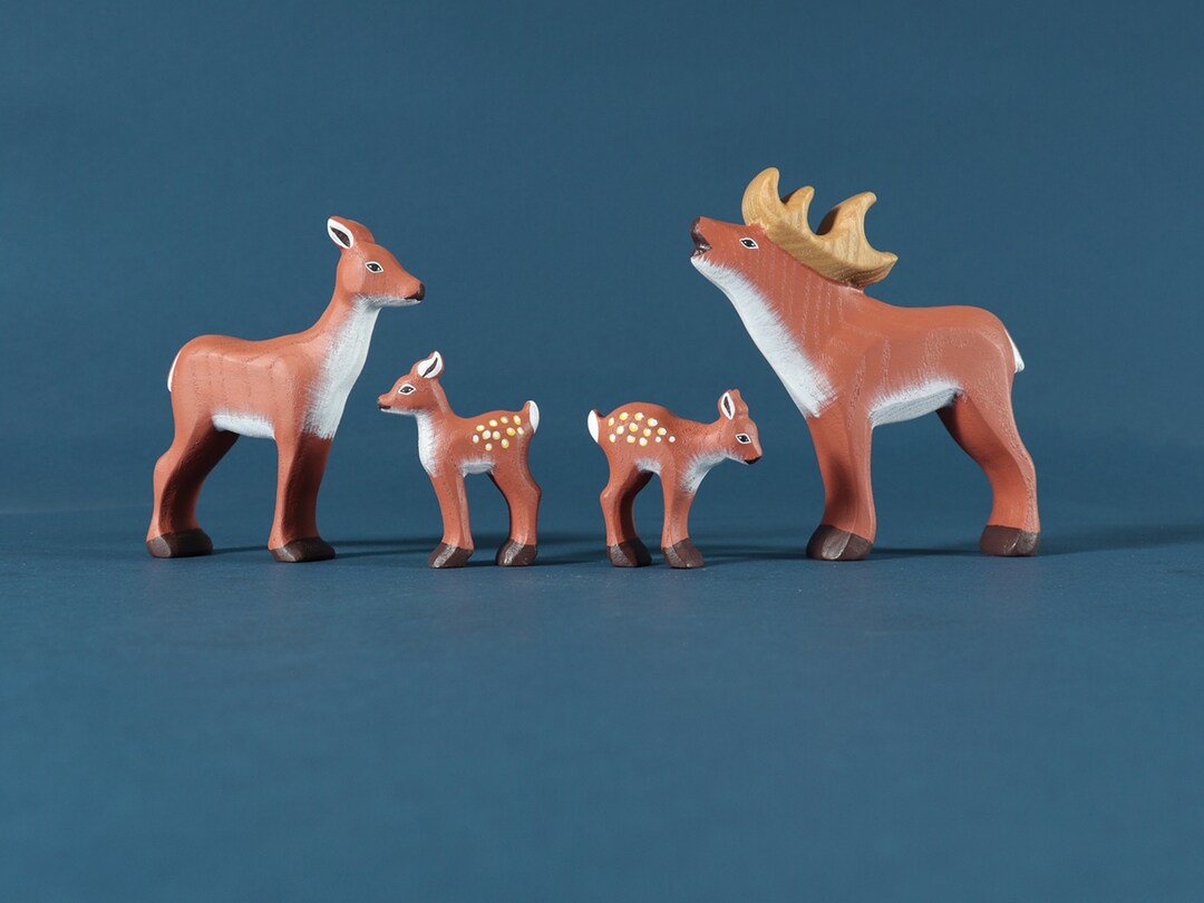 Deer Family, Wooden Waldorf Animals, Deer Figurines, Organic Toys ...