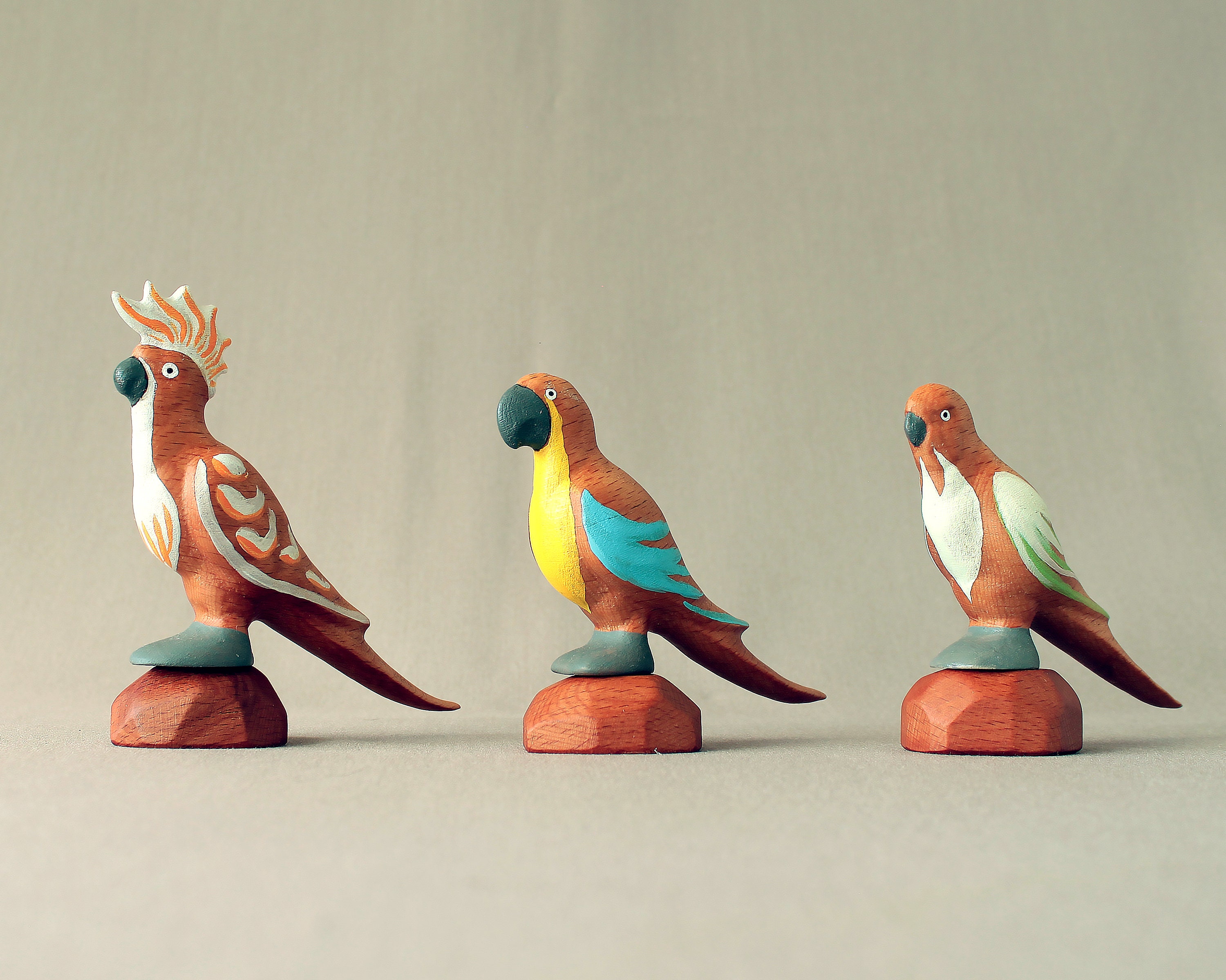 Wooden Parrot Figurines Bird Toys SET 3pcs Wooden Bird | Etsy