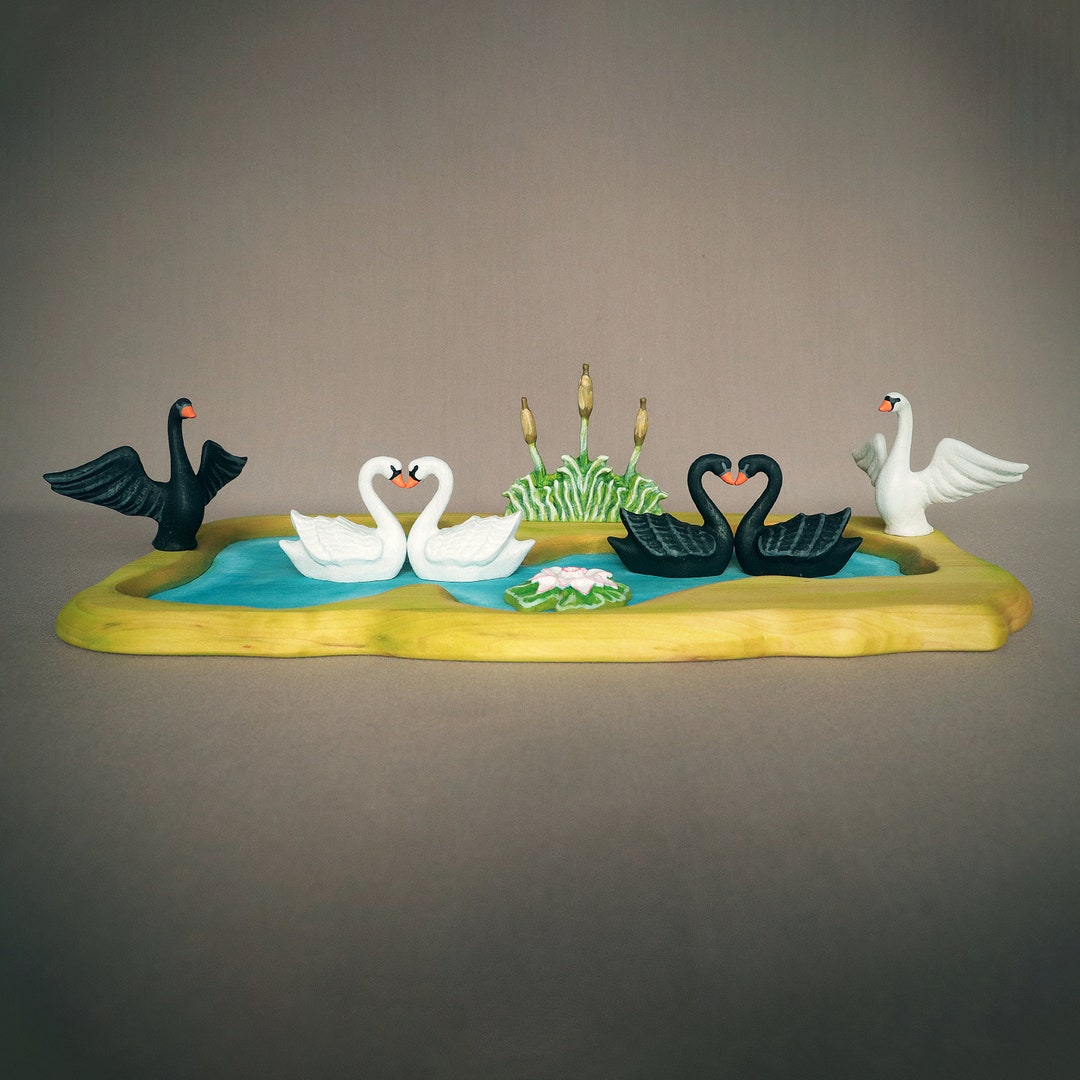 Swan Wooden Toy, Decorative Swan, Wooden Swans Family, Bird Figurine ...