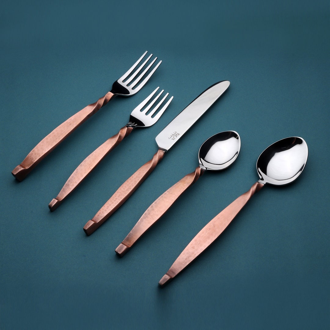 INOX Hammered Twisted Urban 20 Pc. Flatware Set - Etsy