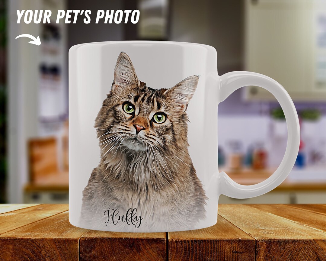 Custom Cat Mug, Cat Lover Gift, Cat Memorial, Pet Portrait Coffee Mug ...