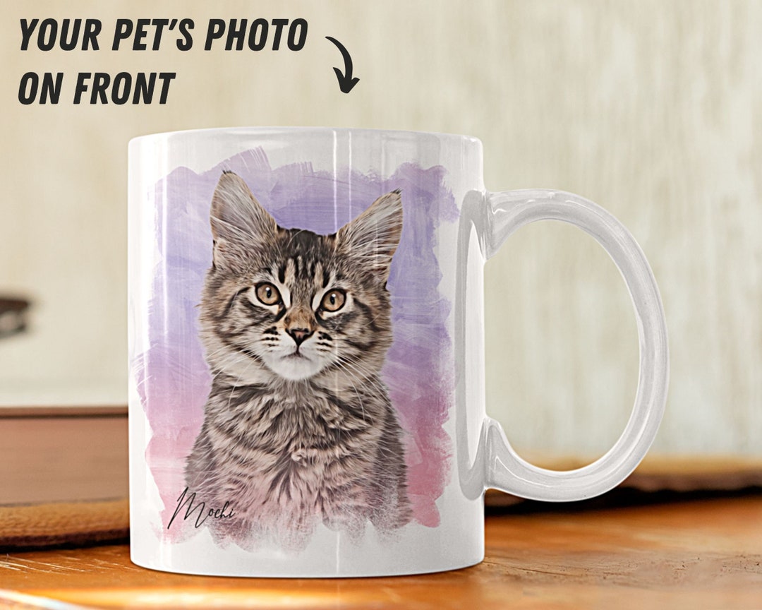 Custom Cat Mug, Cat Lover Gift, Cat Memorial, Pet Portrait Coffee Mug ...