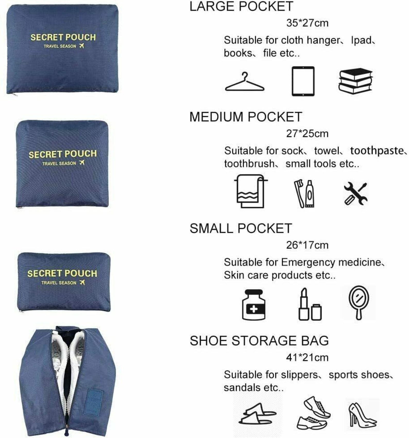 Navy 7 Piece Travel Overnight Holiday Packing Cubes - Etsy UK