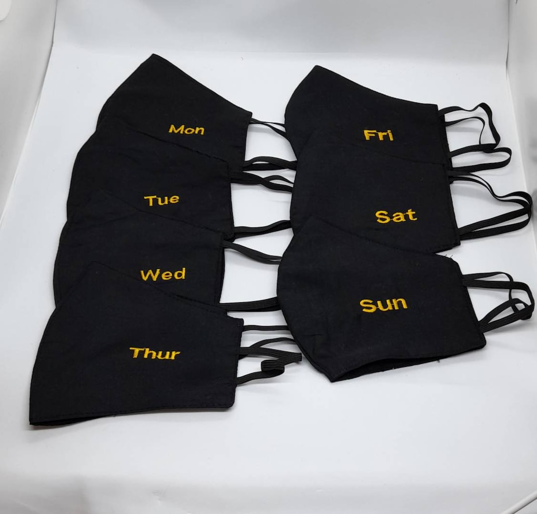 7 Piece Days of the Week Travel Mask, Adult 100% Cotton Face Mask ...