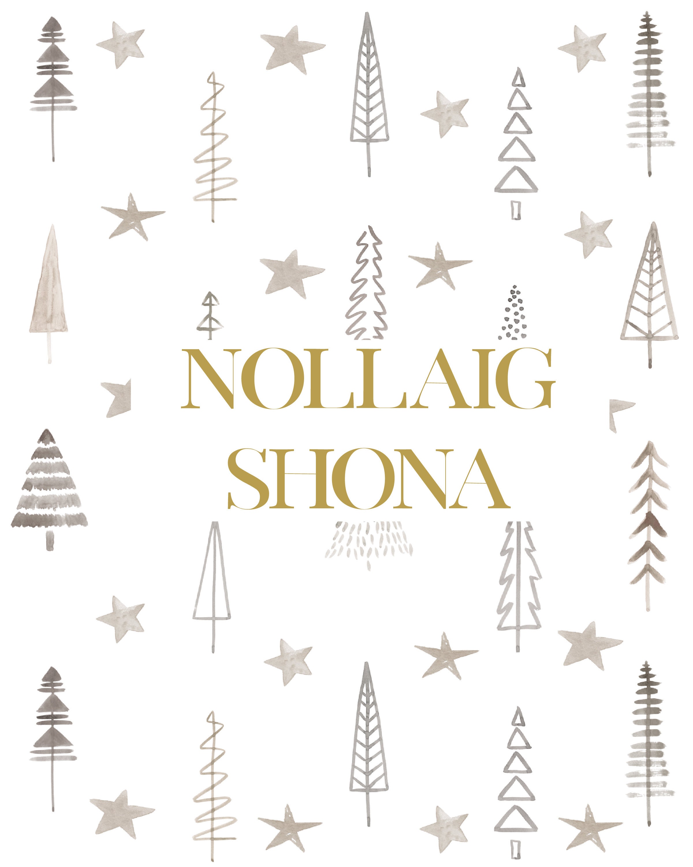 Nollaig Shona Trees Printable Card, Instant Download, Watercolour Trees ...