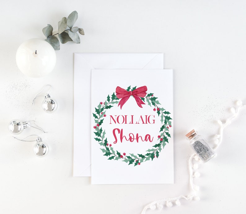 Nollaig Shona Wreath Printable Card, Instant Download, Watercolour ...