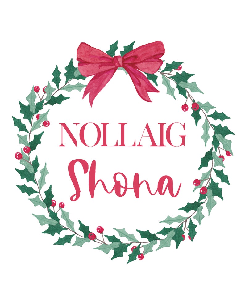 Nollaig Shona Wreath Printable Card, Instant Download, Watercolour ...