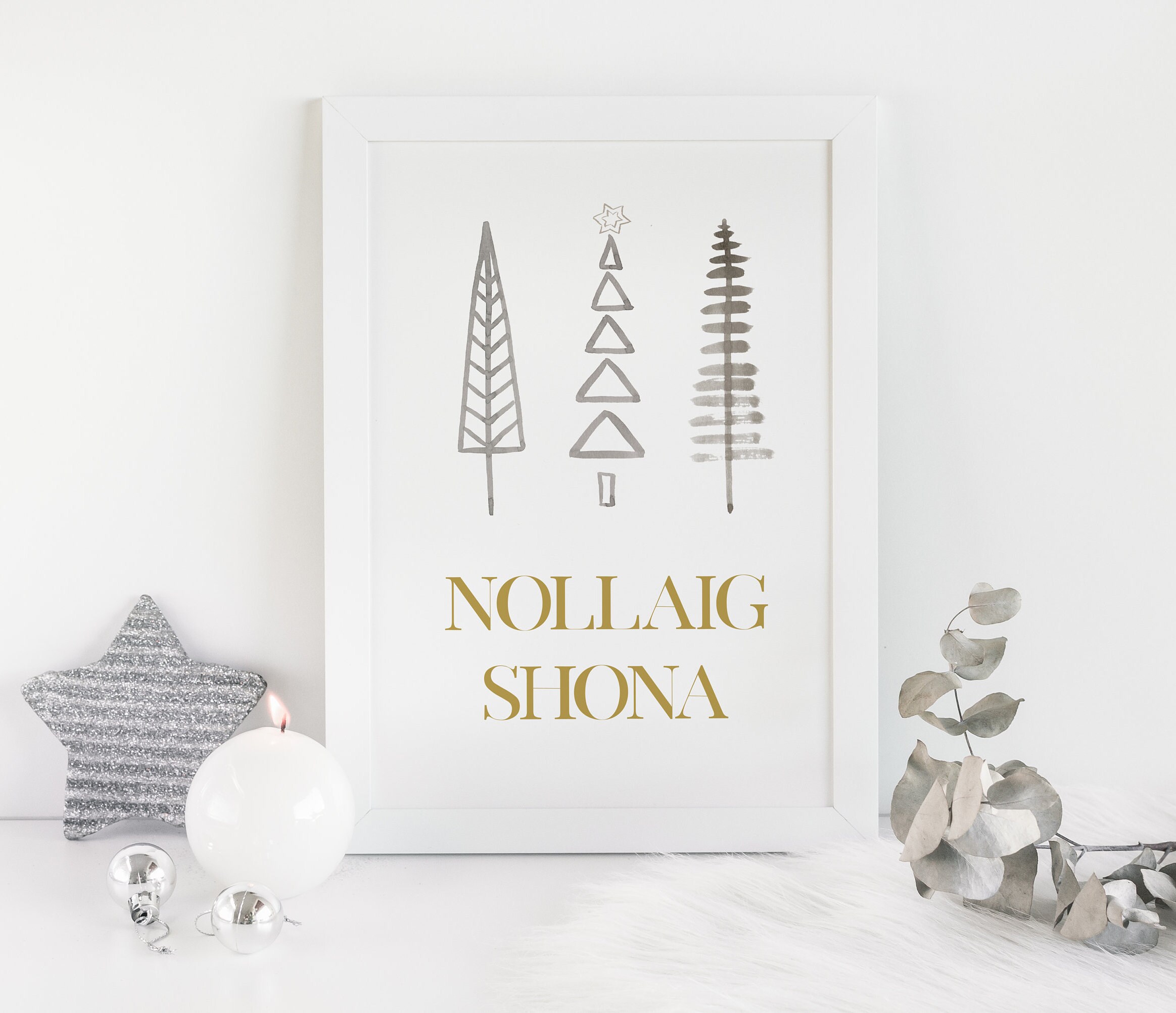 Nollaig Shona Trees Printable Wall Art, Instant Download, Watercolour ...