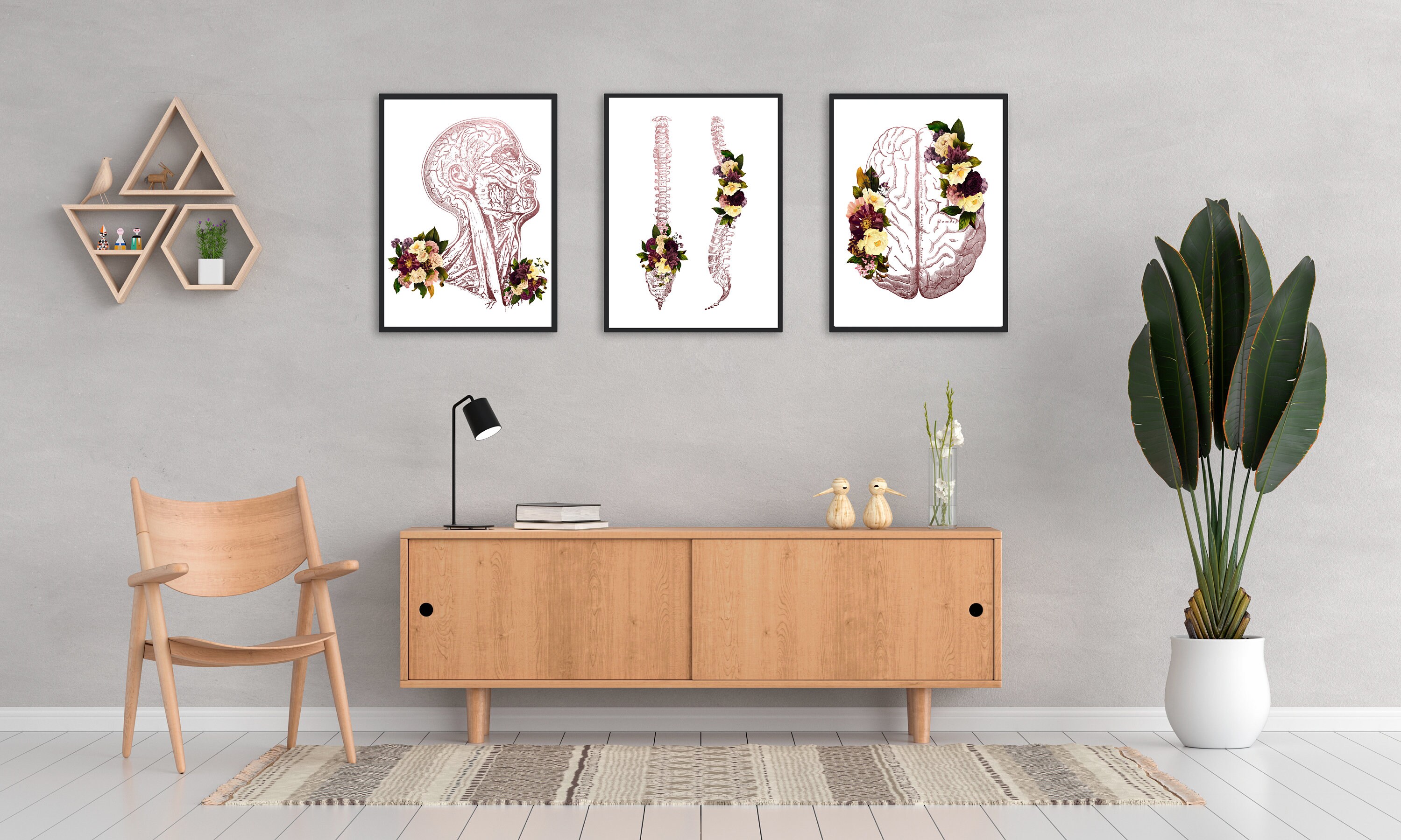 Pink Human Anatomy, Face Brain Vertebrae Floral Digital Art Download - Etsy