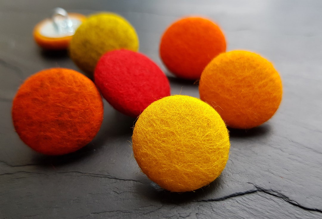 Felt Buttons in Yellow & Orange Colours 100% Wool Hand Covered 19mm ...
