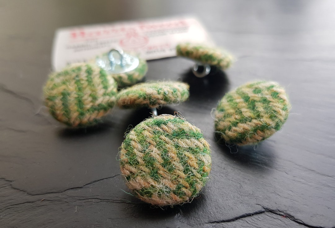 Green Harris Tweed Hand Covered Buttons, Herringbone Wool - Etsy