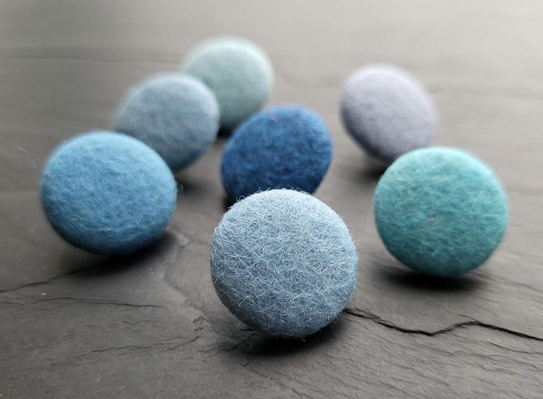 25mm Blue 100% Wool Felt Buttons Hand Covered With Metal Shank Buttons ...