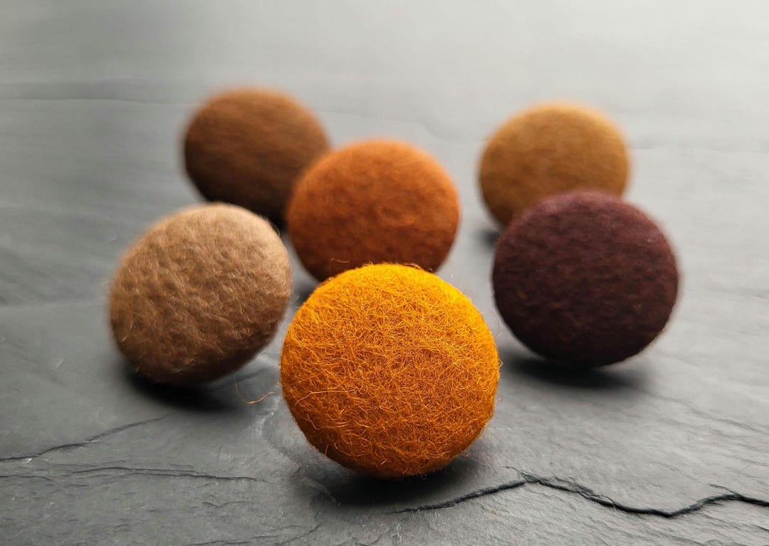Brown & Orange Felt Buttons 100% Wool Hand Covered 23mm Metal Shank ...