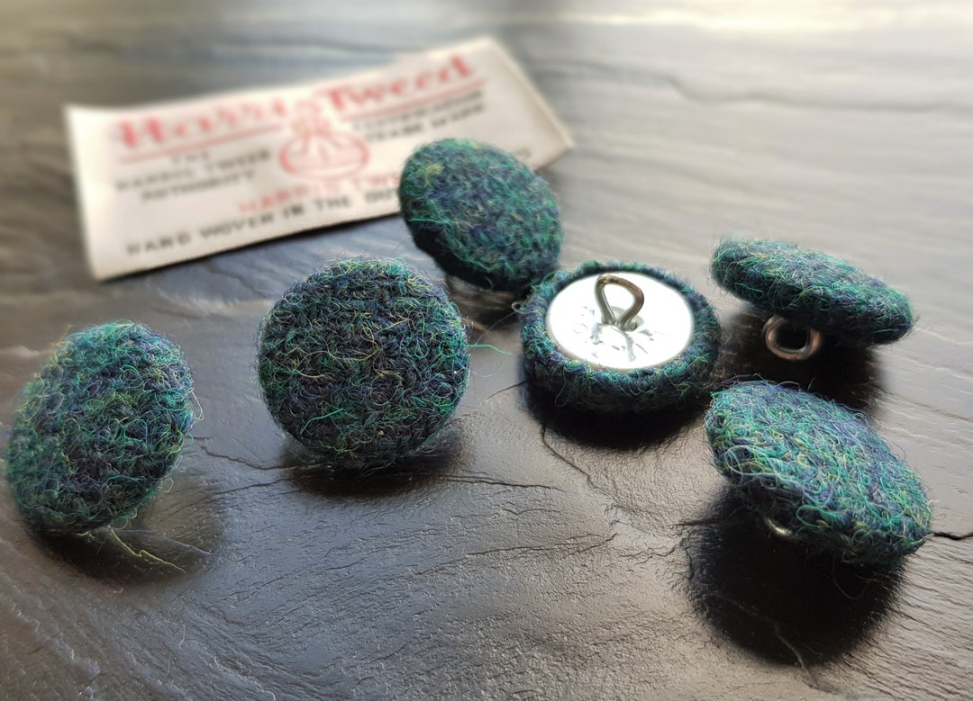 Dark Turquoise Harris Tweed Buttons, Handmade Fabric Shank Buttons - Etsy