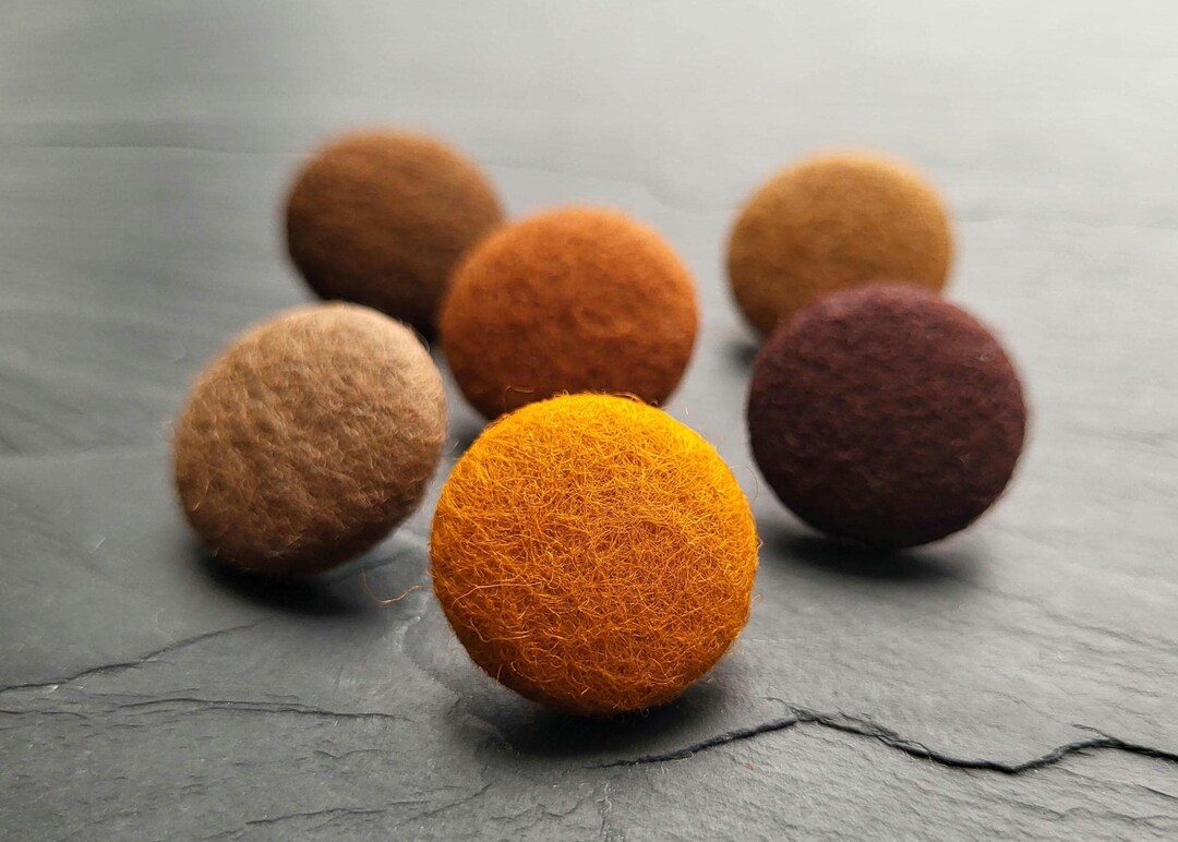 31mm Brown & Orange Felt Buttons, 100% Wool Hand Covered With Metal ...